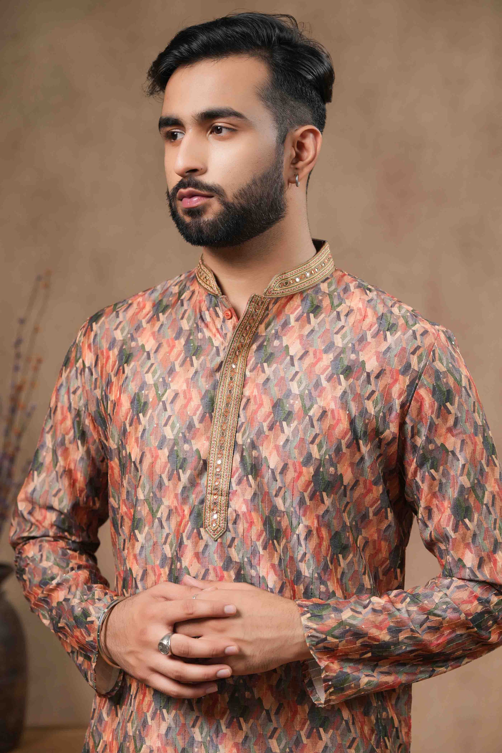 Contemporary Geometric Threads Kurta Set – Ethnic India
